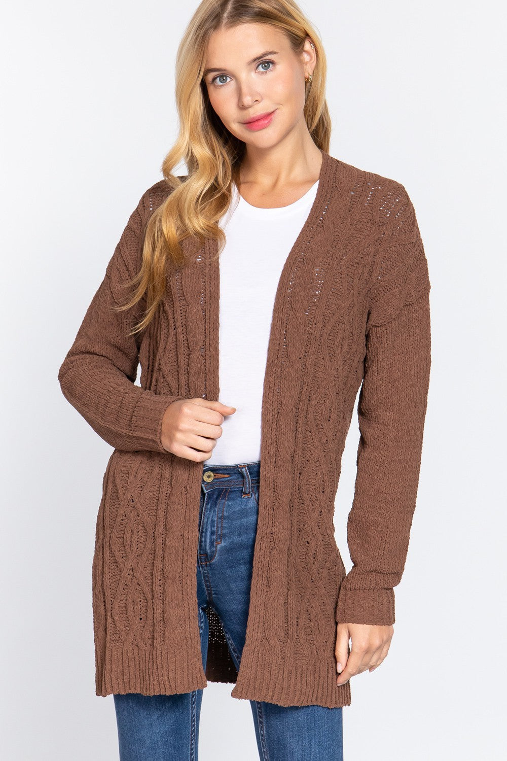 Brown Long Sleeve Open Front Cardigan - DEAL | BAD HABIT BOUTIQUE